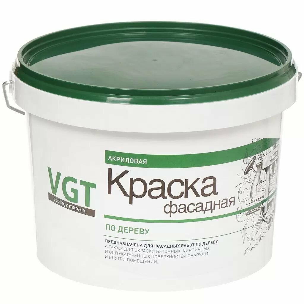 Краска водно-дисперсионная VGT акриловая фасадная по дереву белая матовая 3 кг для наружных работ влагостойкая