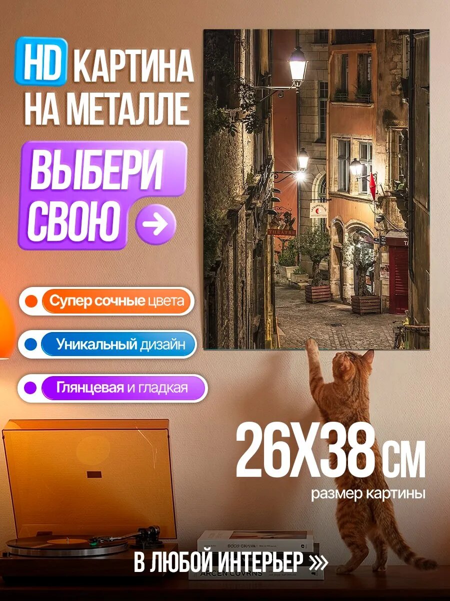 Картина на HD металле Узкая улочка вечером