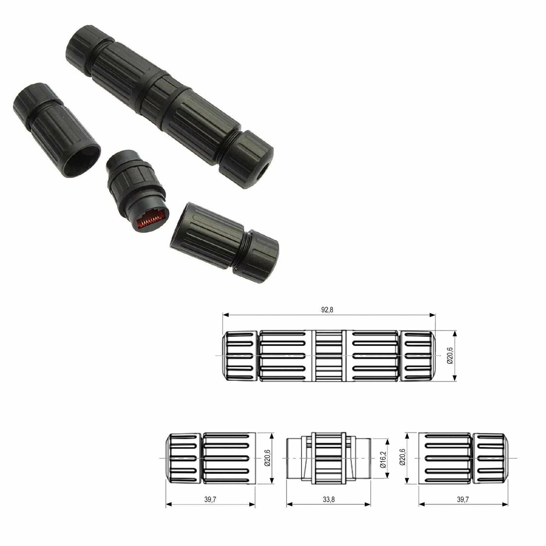 1 шт Разъем герметичный RJ45 ip68 коннектор, розетка проходная герметичная