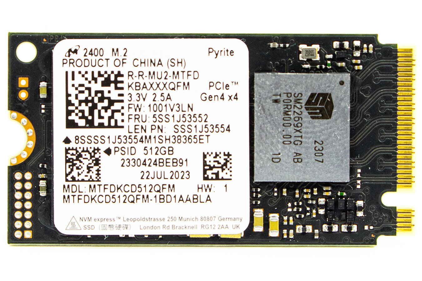 SSD-накопитель Micron 512 ГБ 2242 M.2 NVMe PCIe Gen4 x4