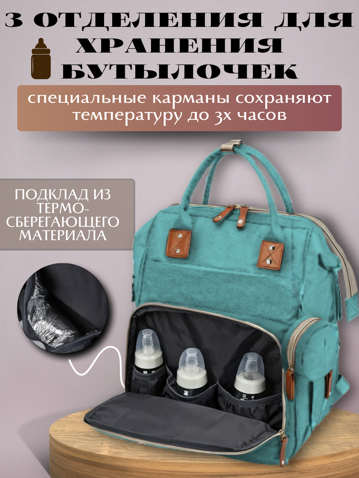 Рюкзак для мамы и малыша, сумка на коляску, зеленый