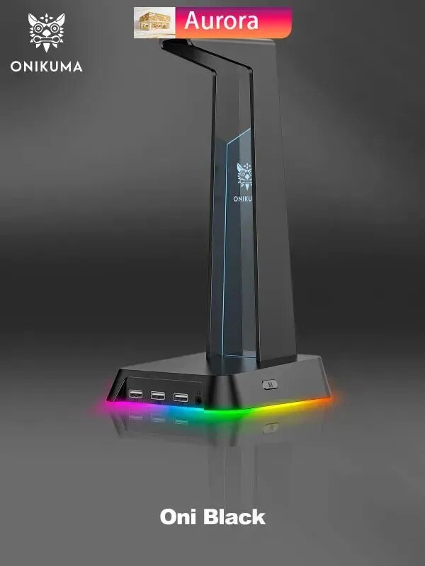 Подставка для наушников черная с подсветкой / 3.5 мм USB