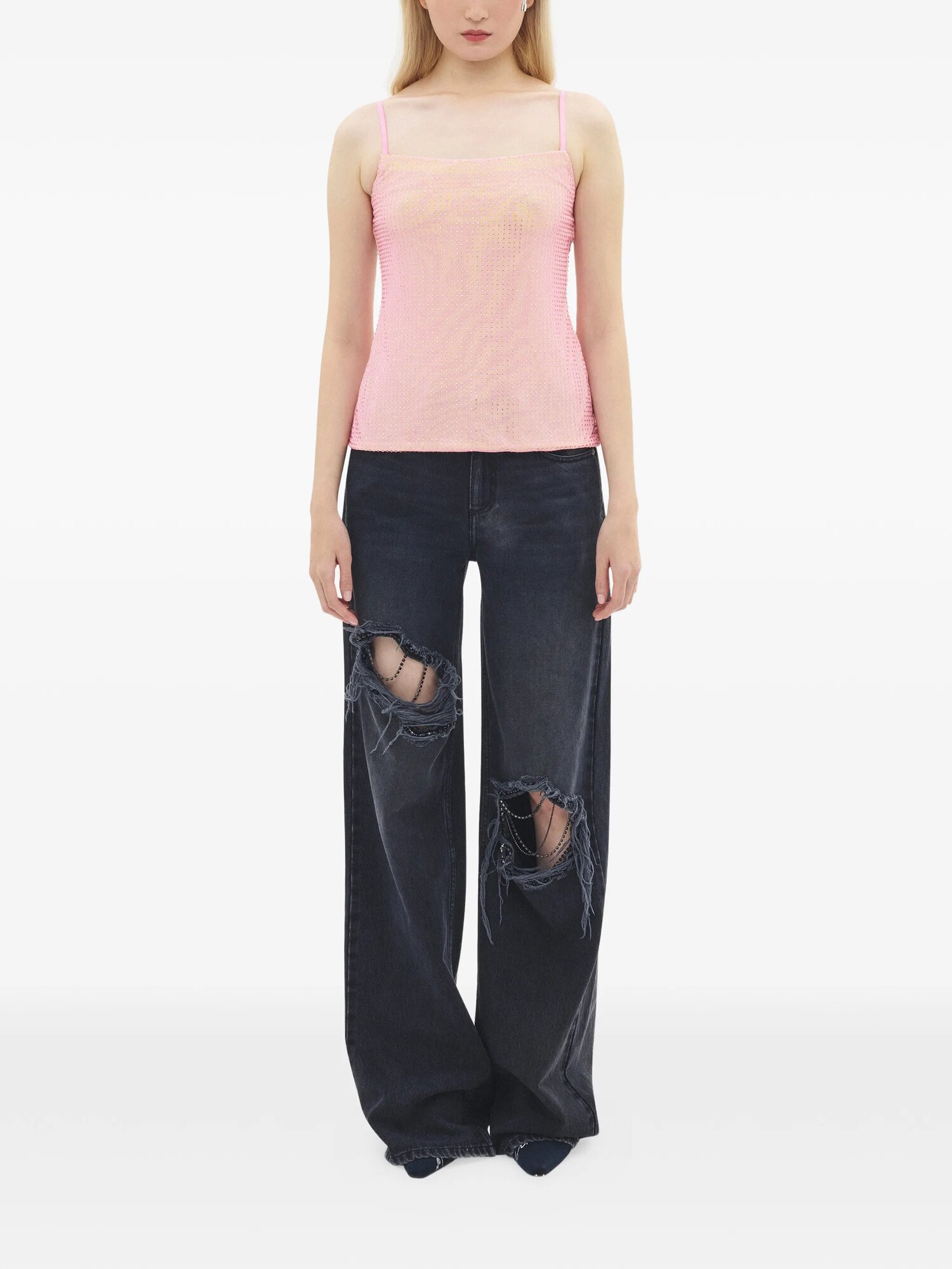 Топ AREA Crystal-embellished top, размер XL, pink — фото 1