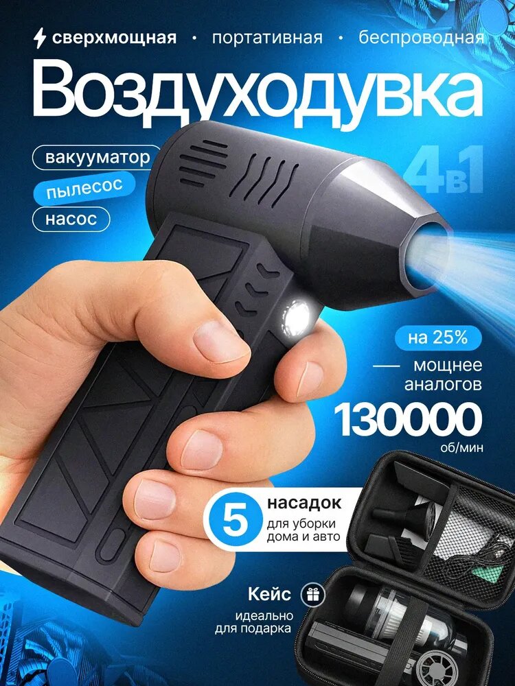 Воздуходувка аккумуляторная мощная 2 в 1 / Ветродуйка аккумуляторная / Воздуходувка для компьютера