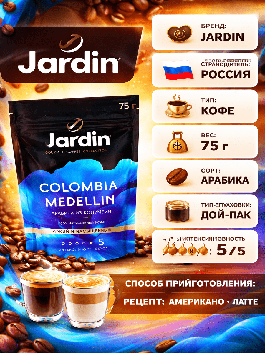 Кофе Jardin Колумбия Меделлин растворимый, 75г