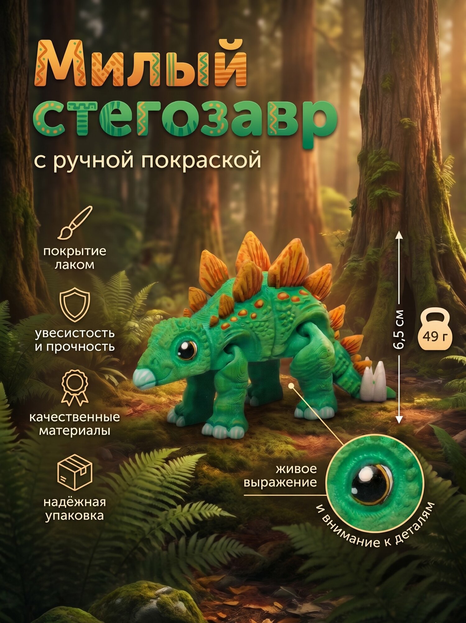Милый стегозавр с ручной покраской
