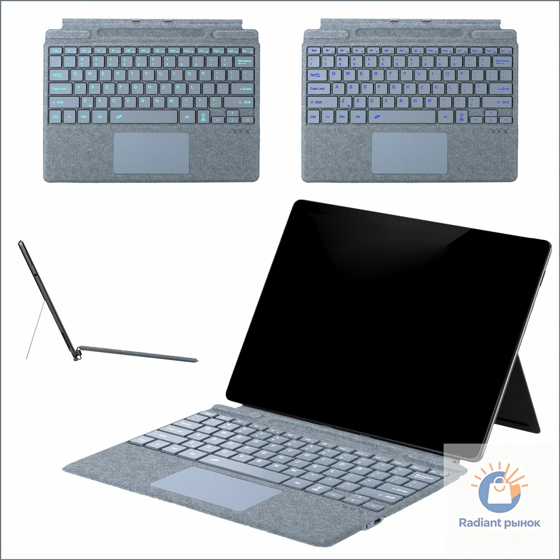 Milochic Клавиатура беспроводная Surface Pro 8/9/10/11/X, Английская раскладка, светло-синий