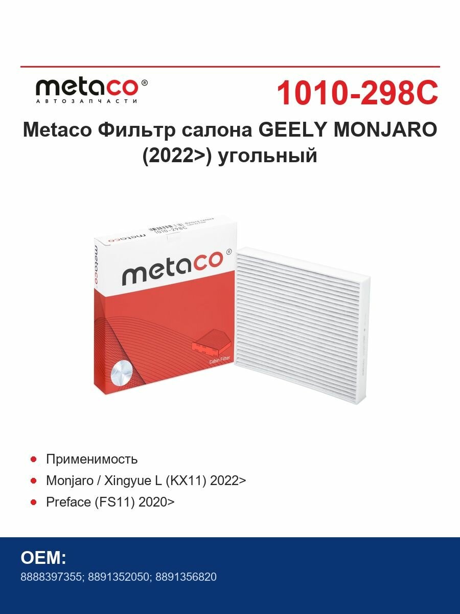 Metaco Фильтр салона GEELY MONJARO (2022>) угольный