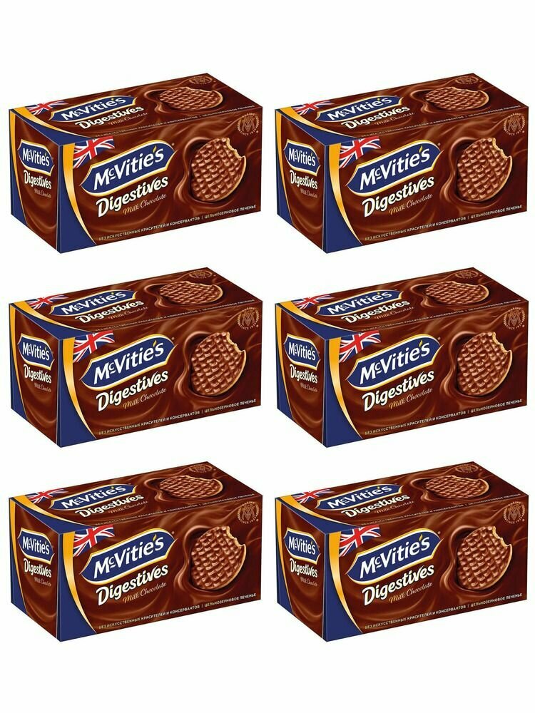 McVitie’s Печенье Digestives цельнозерновое с молочным шоколадом, 200 г, 6 шт