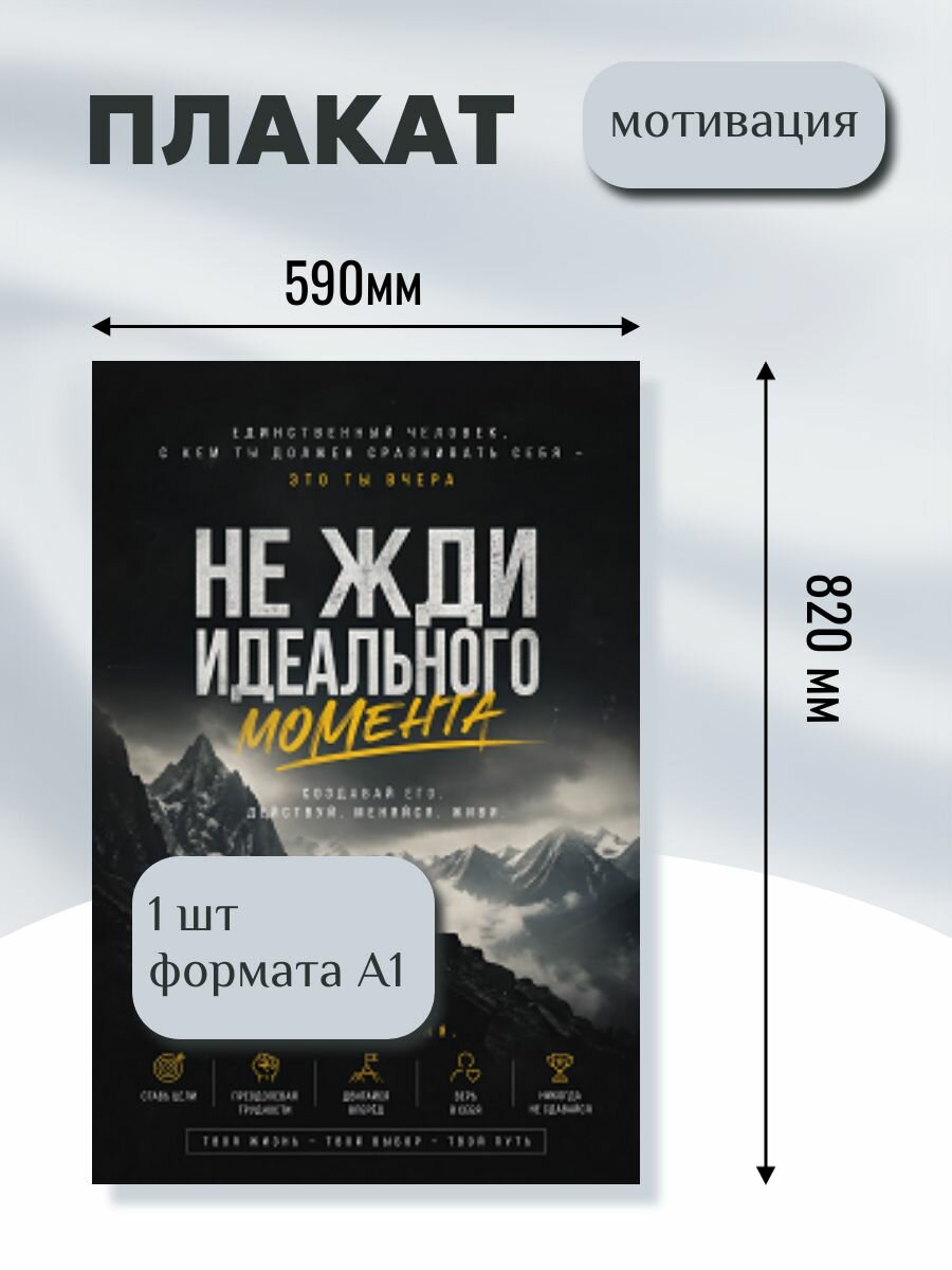Постер "Мотивация Действуй", А1, фотобумага, без рамы, в тубусе, 80x60 см