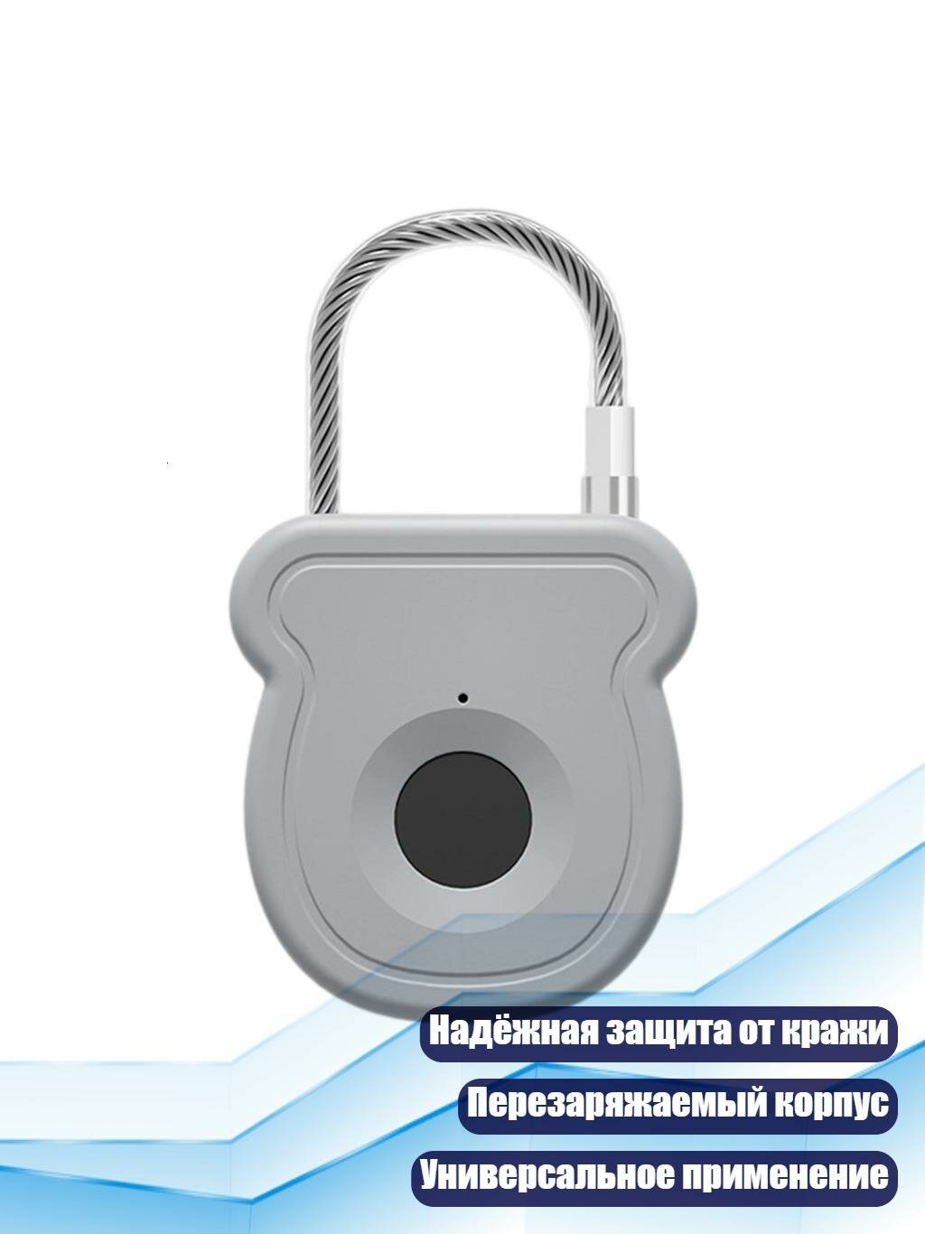 Умный замок с отпечатком пальца, Серый