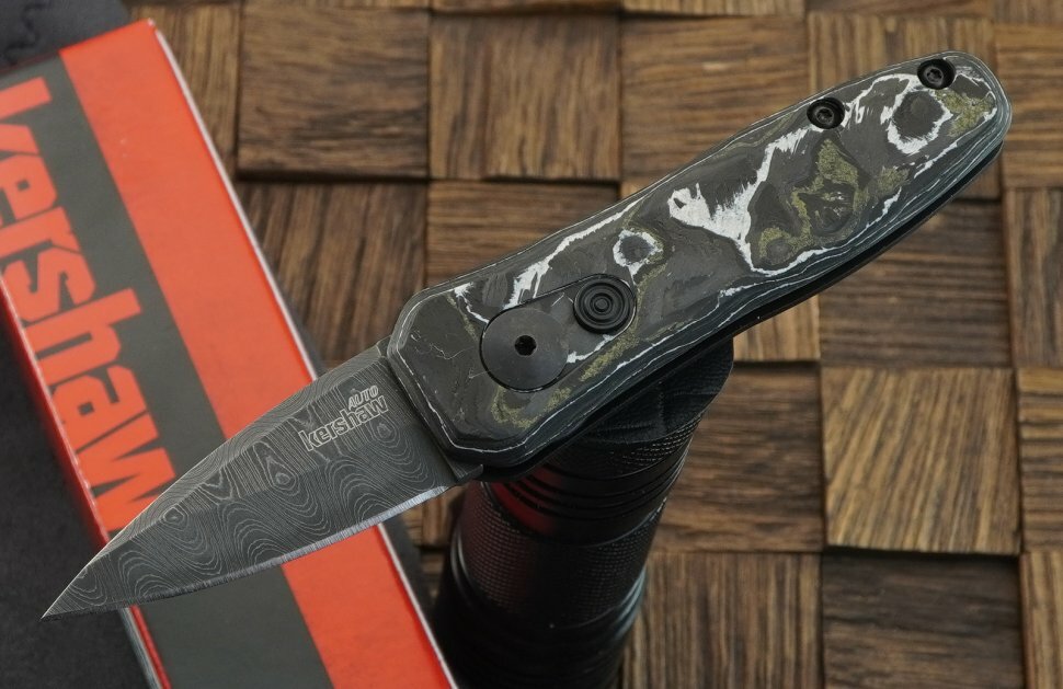 Автоматический складной нож Kershaw Launch 4, клинок дамаск, рукоять алюминий/карбон
