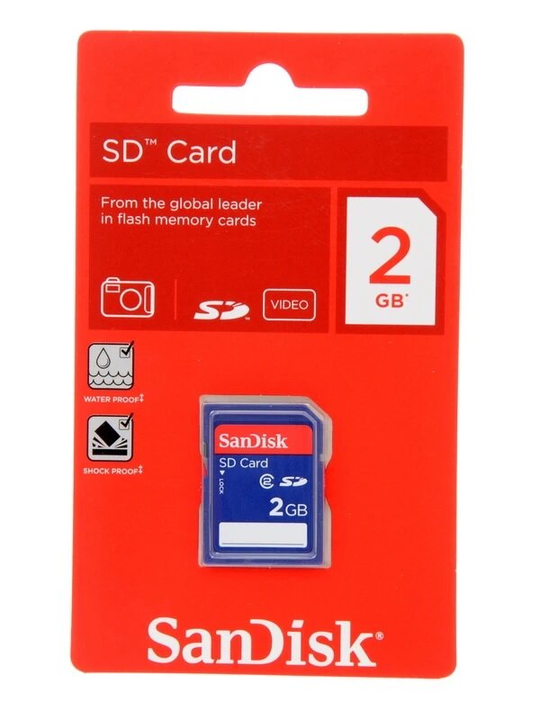Карта памяти SD, 2ГБ, класс 4, скорость чтения до 15 МБ/сек SanDisk