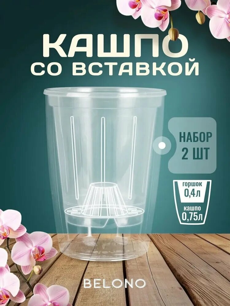 Горшок для цветов 0.75 л, 12 см, 2 шт, цвет прозрачный