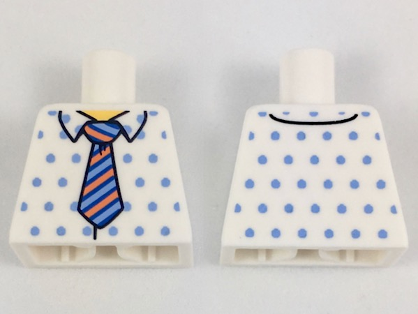 Torso Shirt with Medium Blue Dots, Orange, Dark Blue and Bright Light Blue Striped Tie Pattern, 973pb3077 White U
