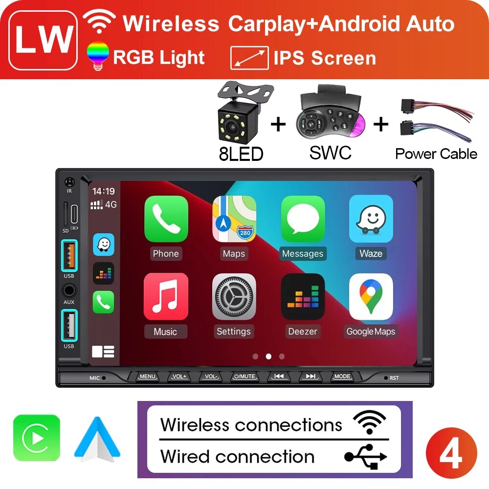 Автомагнитола 7" LW IPS Carplay Android Auto 8LED