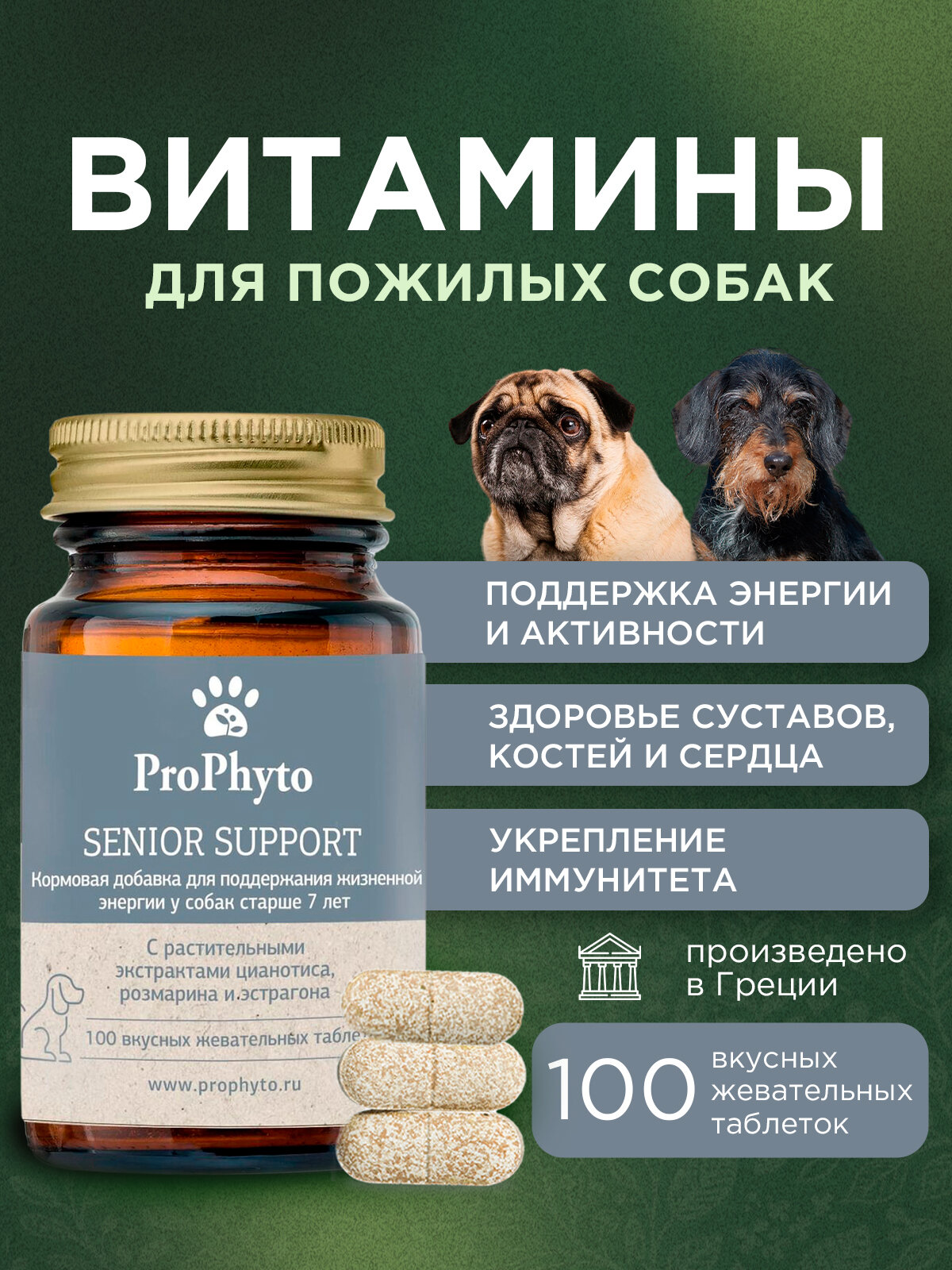 Добавка пищевая ProPhyto для собак старшке 7 летСеньор Саппорт, 100 таблеток