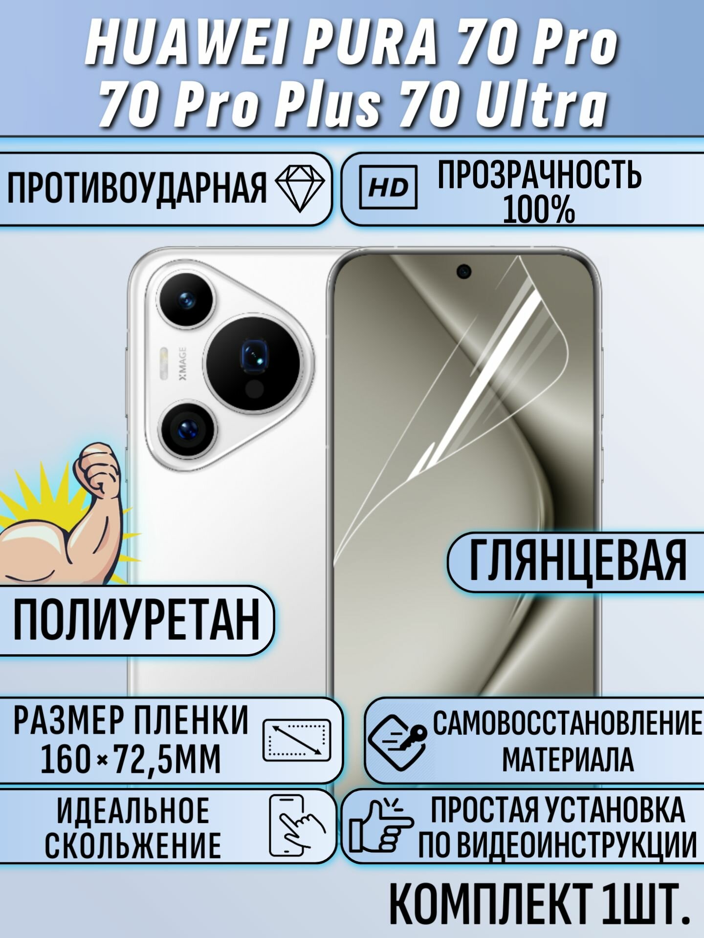 Гидрогелевая пленка huawei pura 70 pro / huawei pura 70 ultra / хуавей пура 70 про / хуавей пура 70 ультра