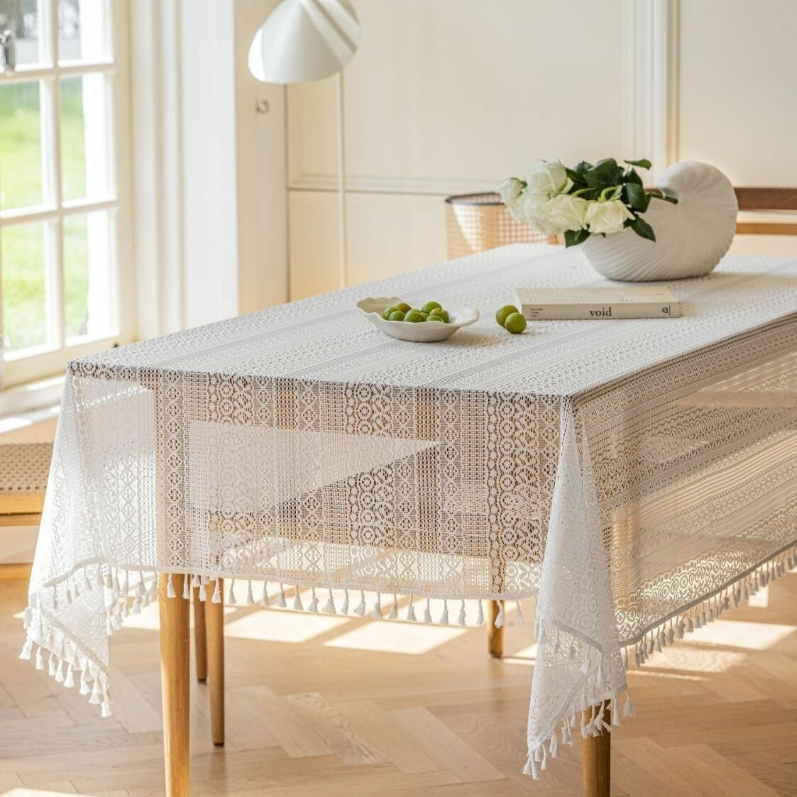 Ретро скатерть из полиэстера и хлопка 1pc 120x120cm，белый