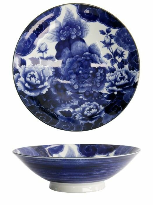 Салатник фарфоровый TOKYO DESIGN Japonism Lion, 1600 мл, 25,2 см, синий/белый