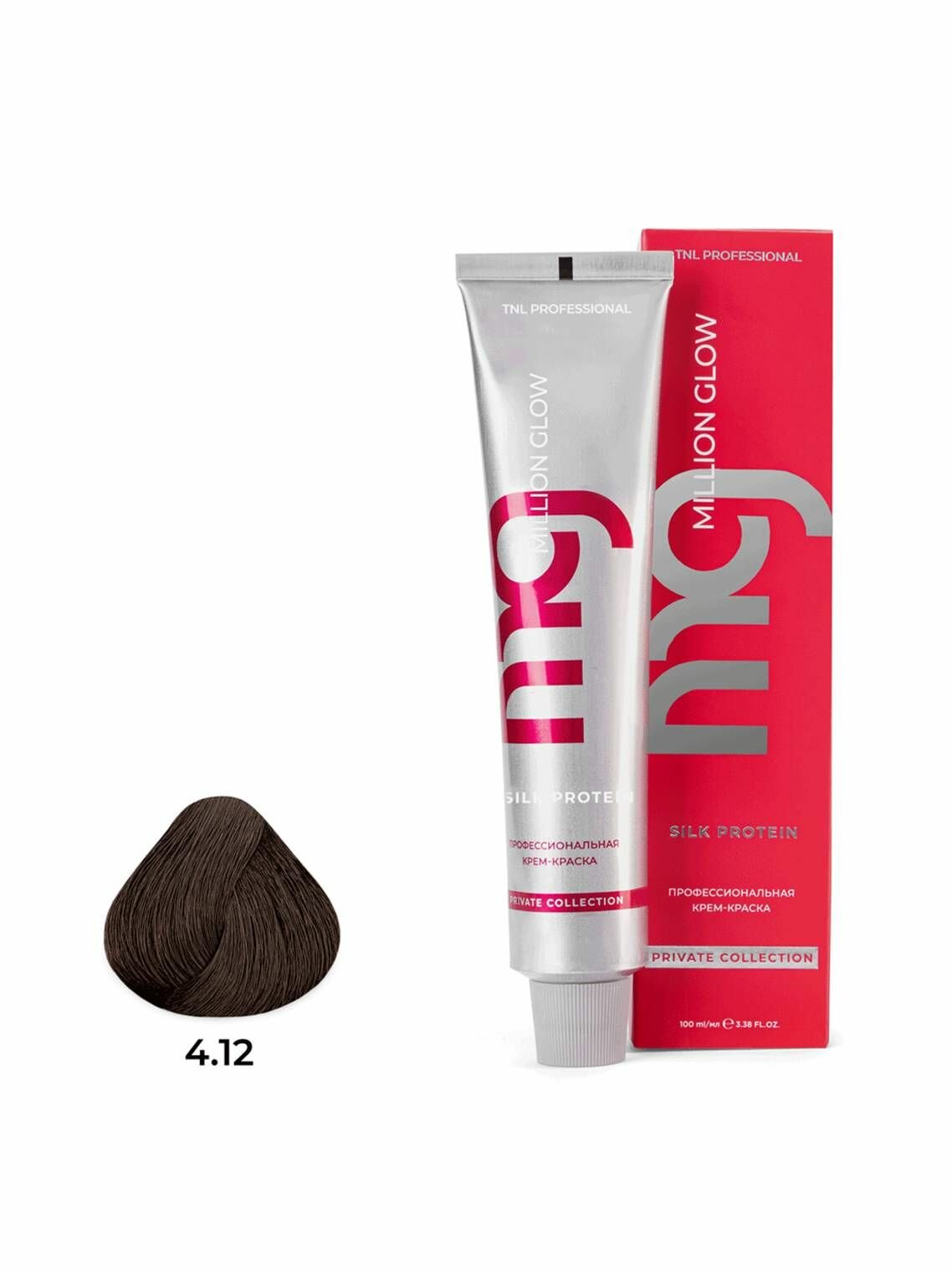 Крем-краска для волос Million glow Private collection Silk protein 4.12