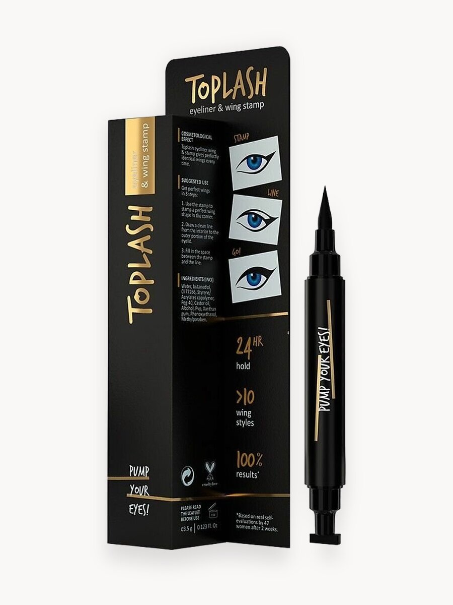 Подводка для глаз Toplash. Фломастер со штампом для стрелок.