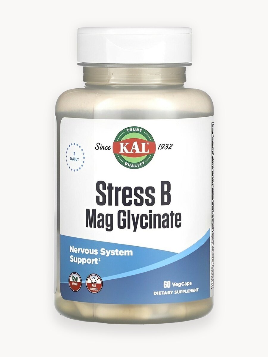 KAL, Глицинат магния для стресса B, 60 вегетарианских капсул