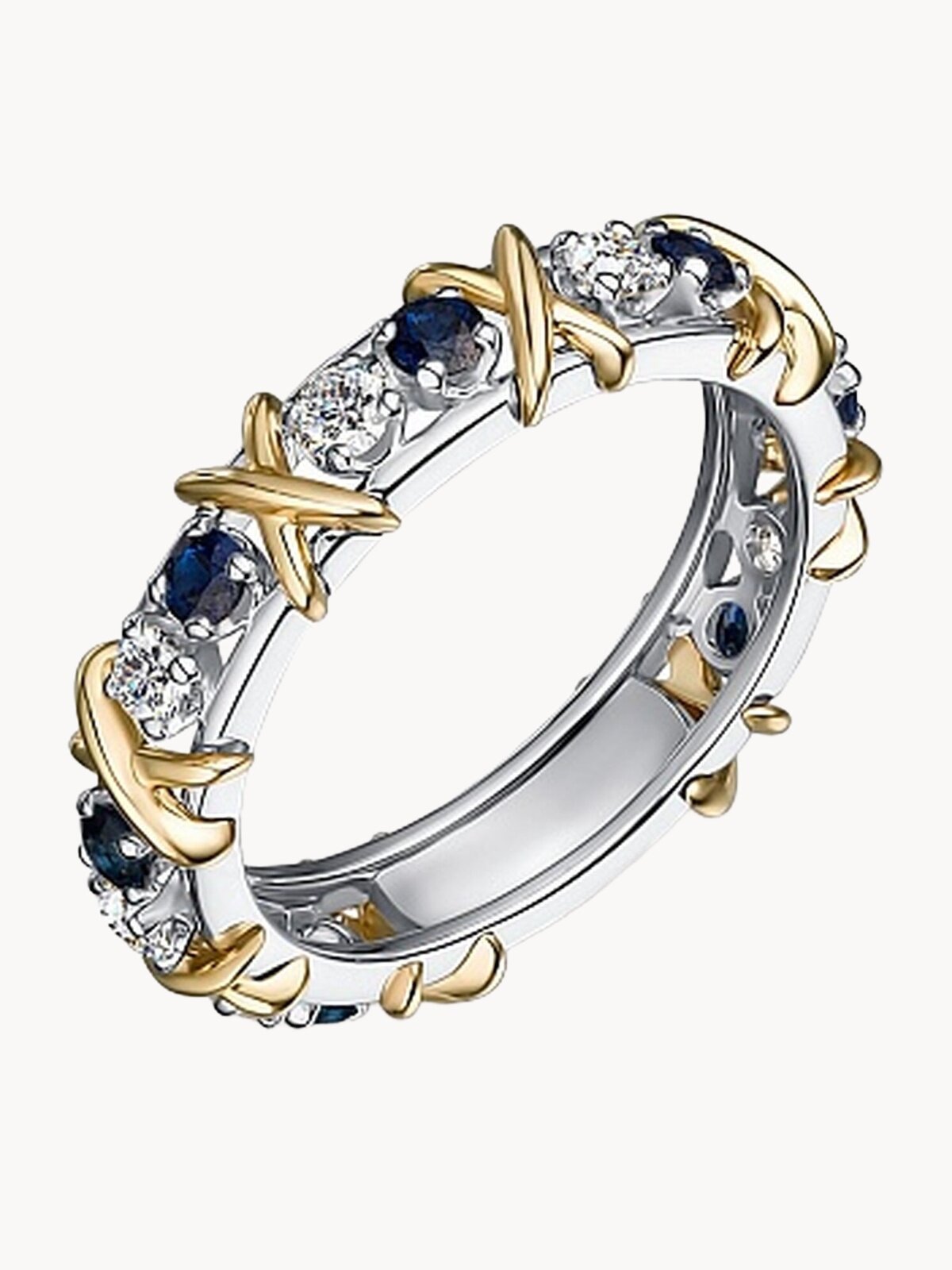 Кольцо дорожка, желтое золото, 585 проба, сапфир, бриллиант