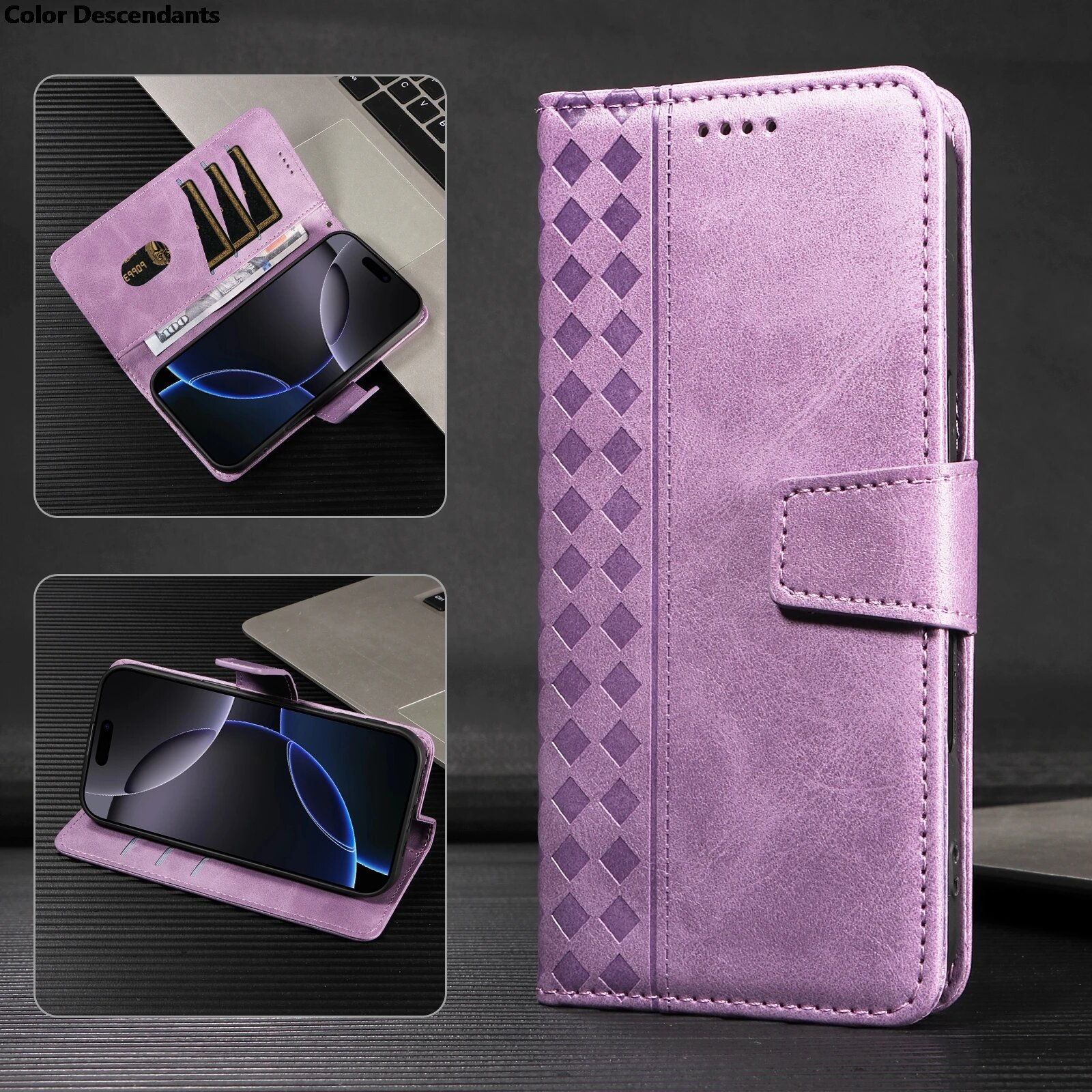 Кожаный чехол-книжка для телефона OPPO A5 A9 2020 A3S A5S A7 A12 A15 Фиолетовый, purple, OPPO A12