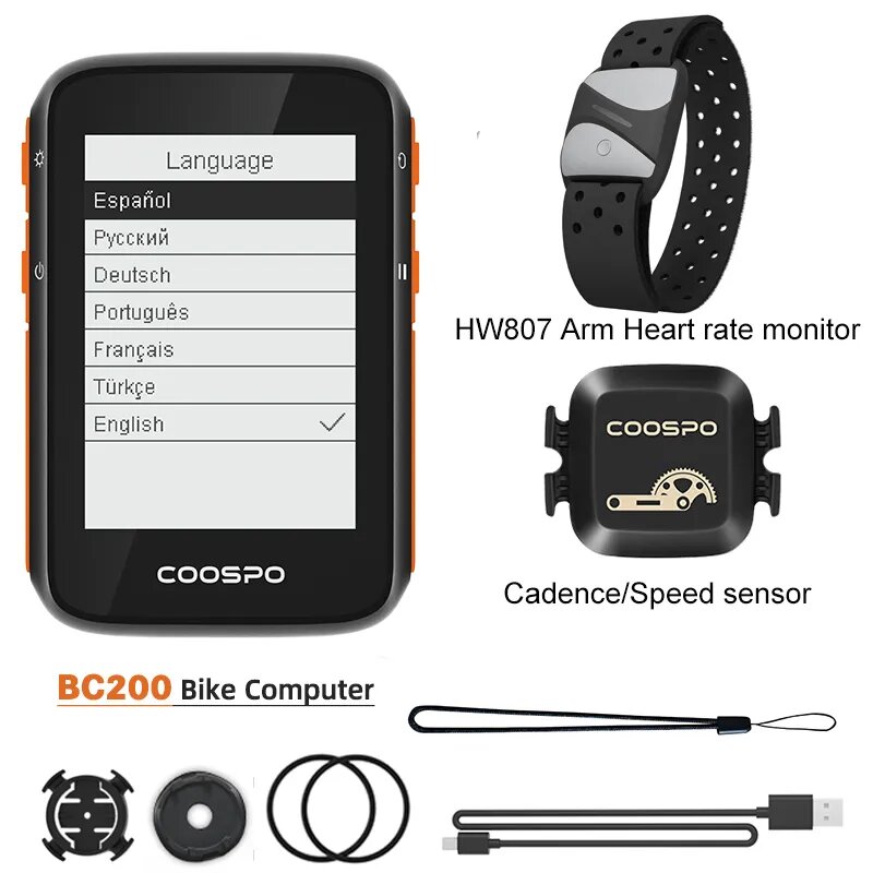Coospo BC200 Велос пед Кампутар бесправадны воданепран кальны IP67 GPS 2.6 цалевы ЖК хуткасцяметр Велос пед