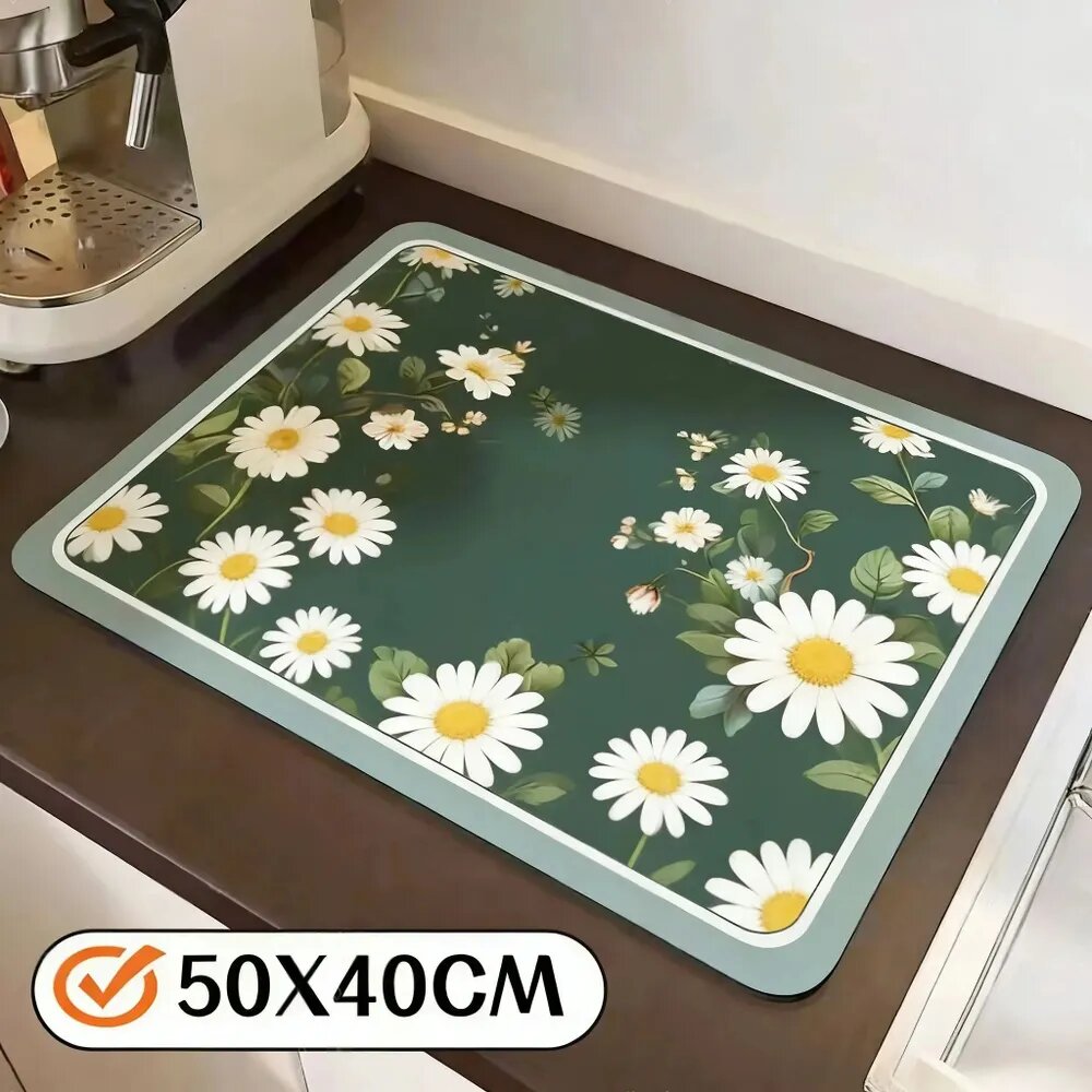 Коврик для сушки посуды 40 см x 50 см 1 шт диатомовый ил зеленый