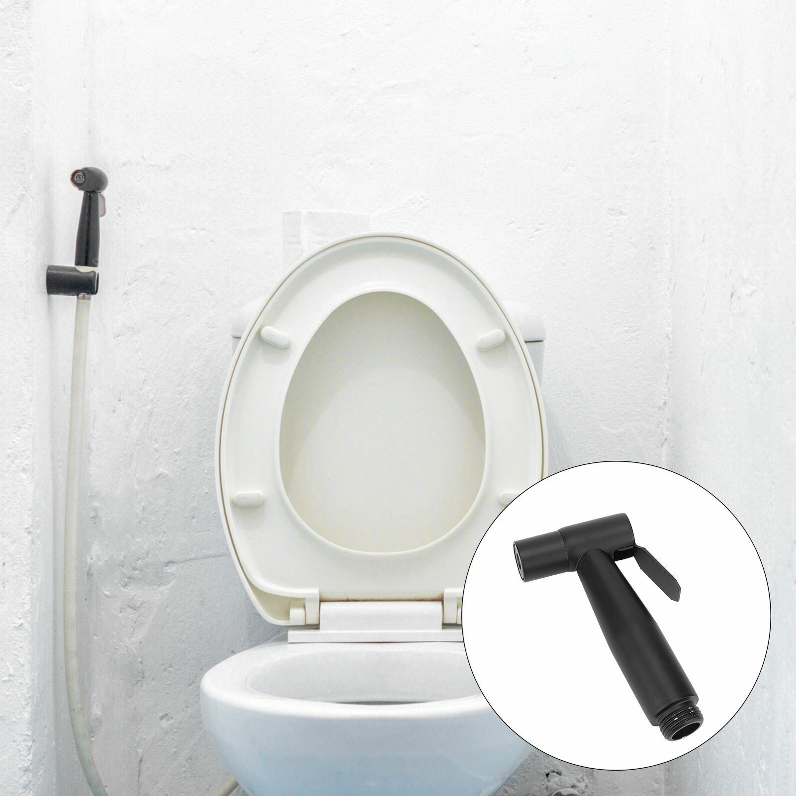 Черный ручной распылитель под давлением из нержавеющей стали 304 со шлангом 1,2 м и настенным крючком для унитаза-биде G1/2 с наружной и внутренней резьбой