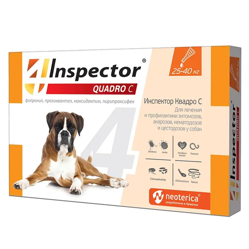 Inspector Quadro C Капли на холку для собак 25-40 кг пипетка 1 шт