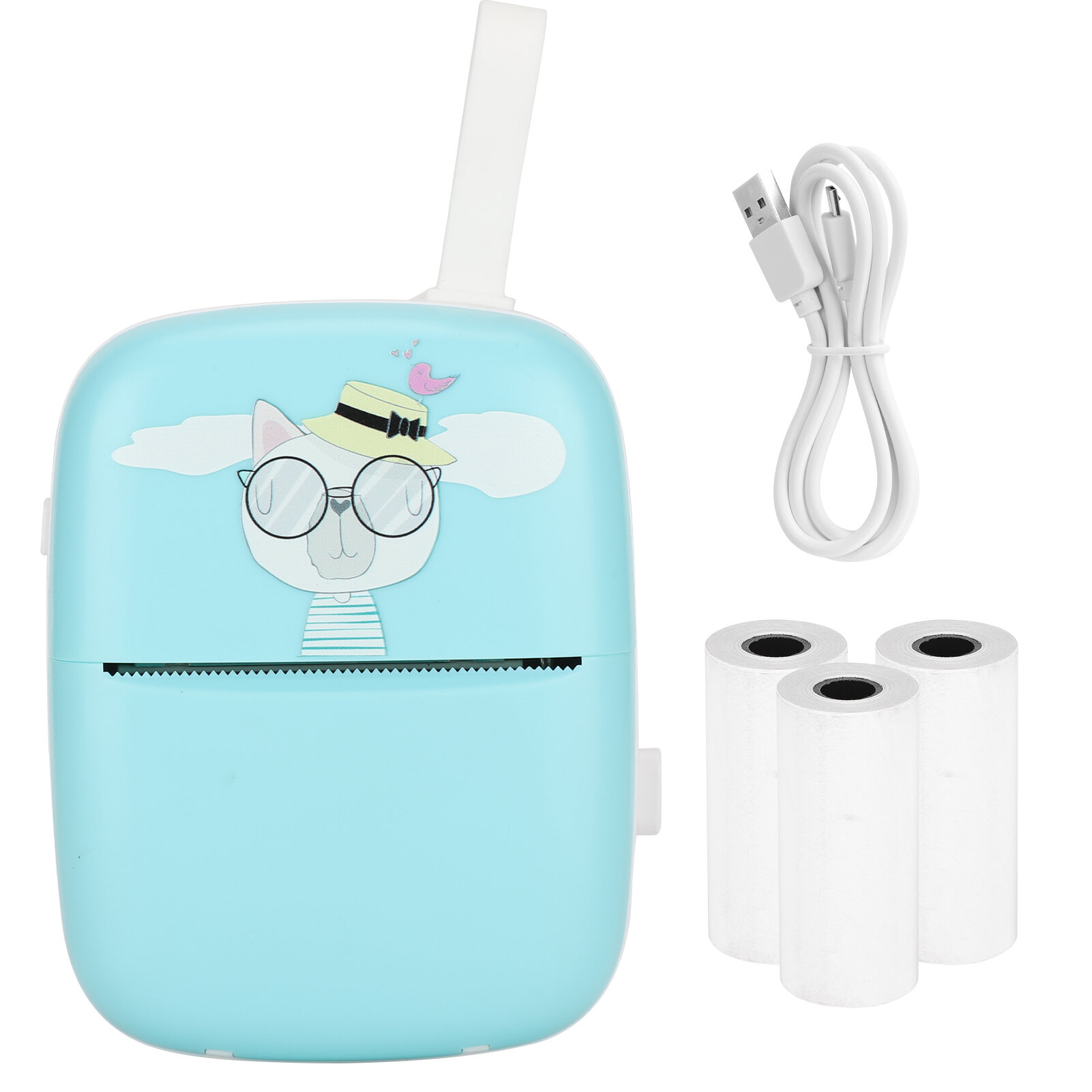 Мини-принтер Ручной Портативный Карманный Студенческий для Печати Фото (Синий с силиконовой веревкой)