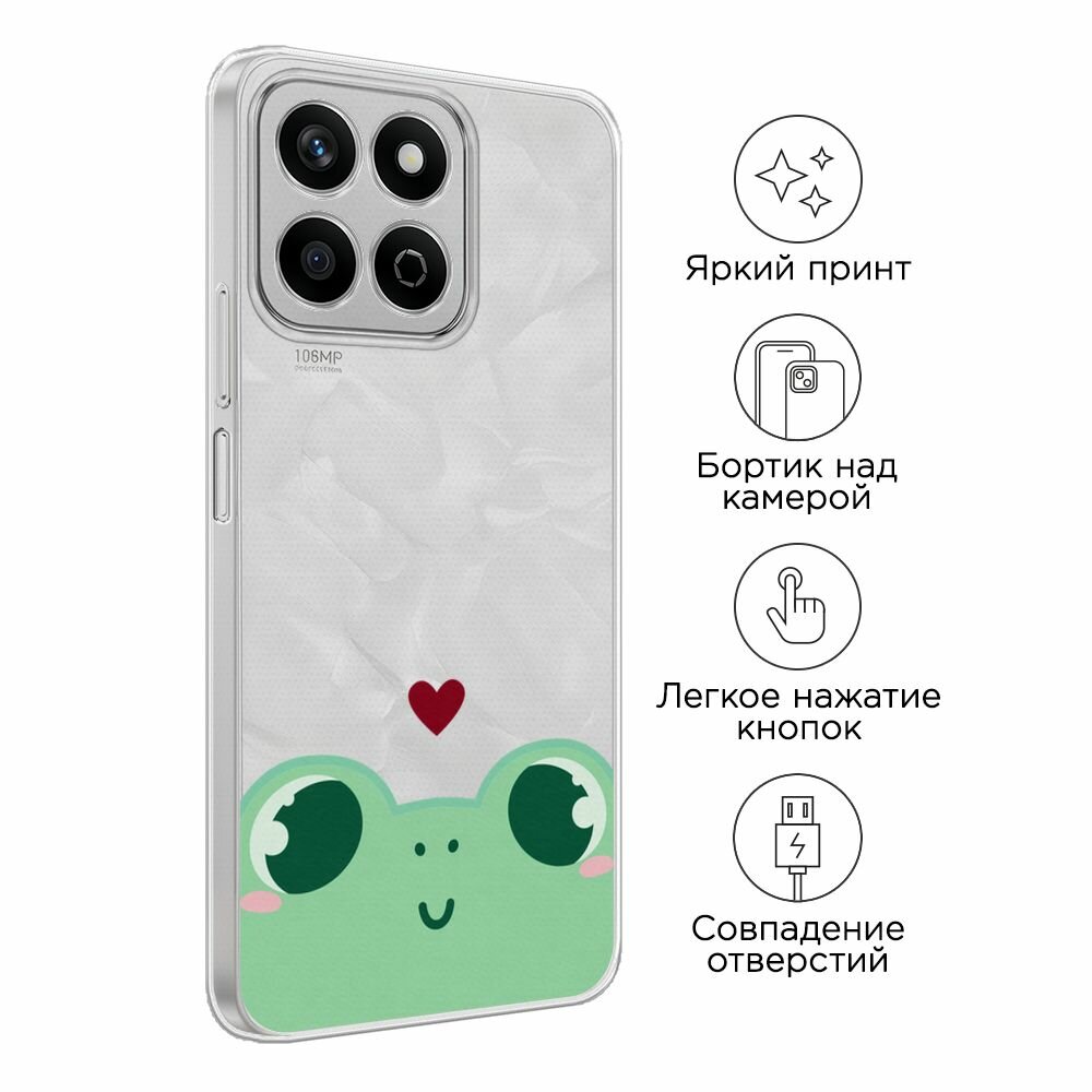 Чехол на Honor X7c / Хонор X7c с принтом "Влюблённая лягушка - 14 февраля", прозрачный — фото 1