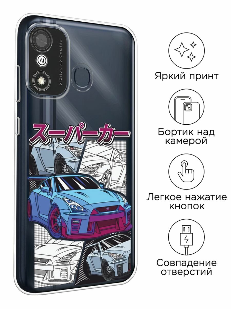 Чехол на Itel A27 / Ител А27 с принтом "JDM коллаж", прозрачный — фото 1