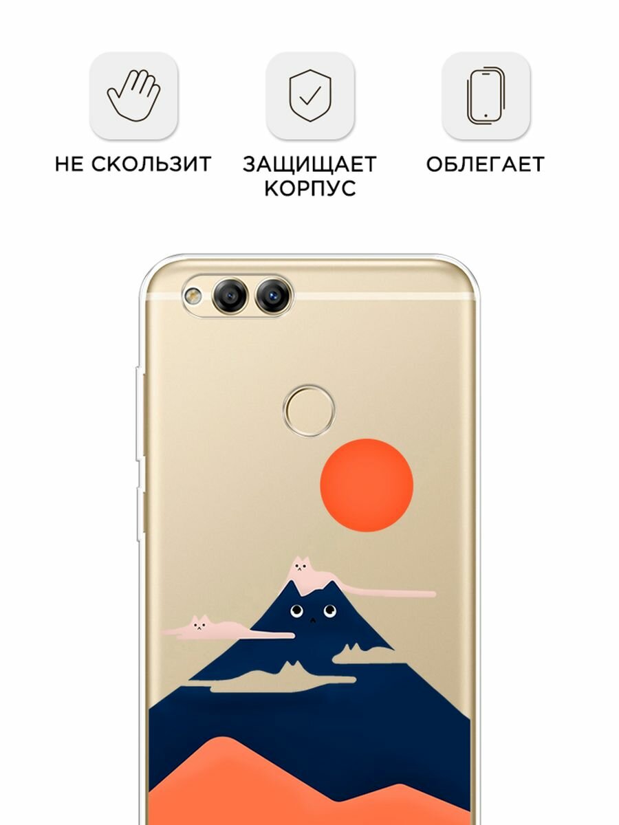 Чехол на Honor 7X / Хонор 7Х с принтом "Кот-гора", прозрачный — фото 1