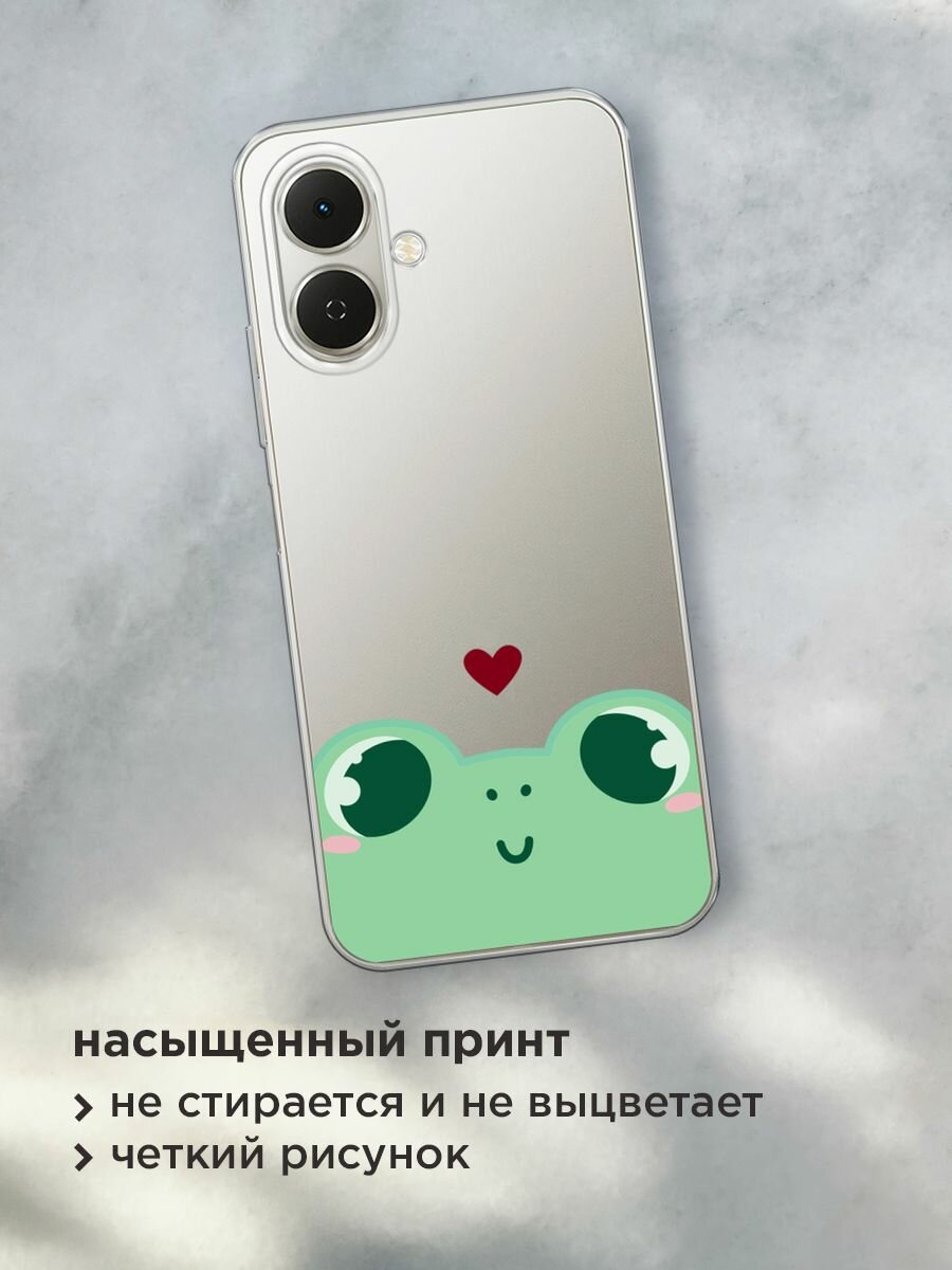 Чехол на Tecno Spark Go 2 / Текно Спарк Го 2 с принтом "Влюблённая лягушка - 14 февраля", прозрачный — фото 1