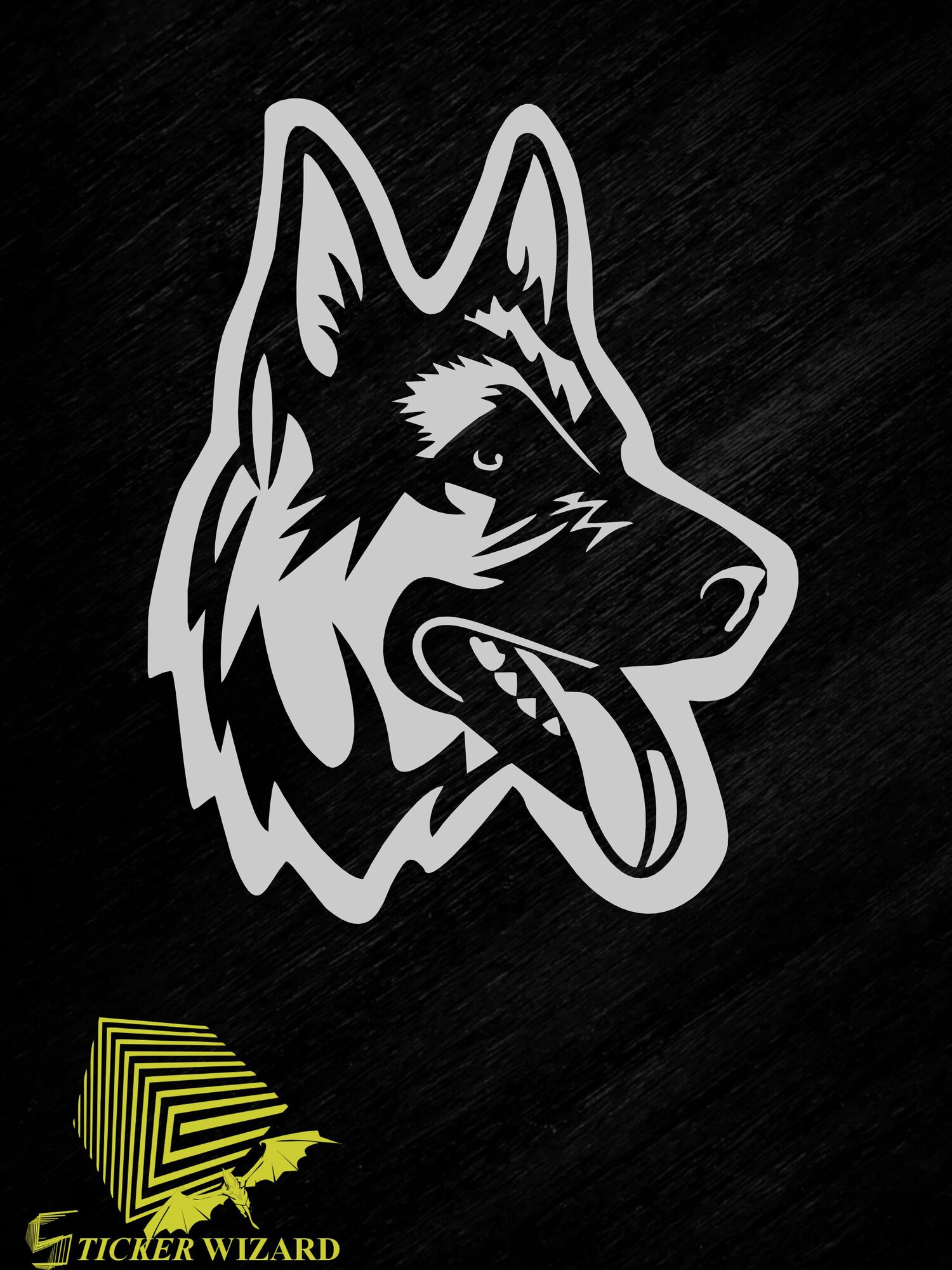 Наклейка виниловая на прозрачной основе (светло-серая) "собака Овчарка"