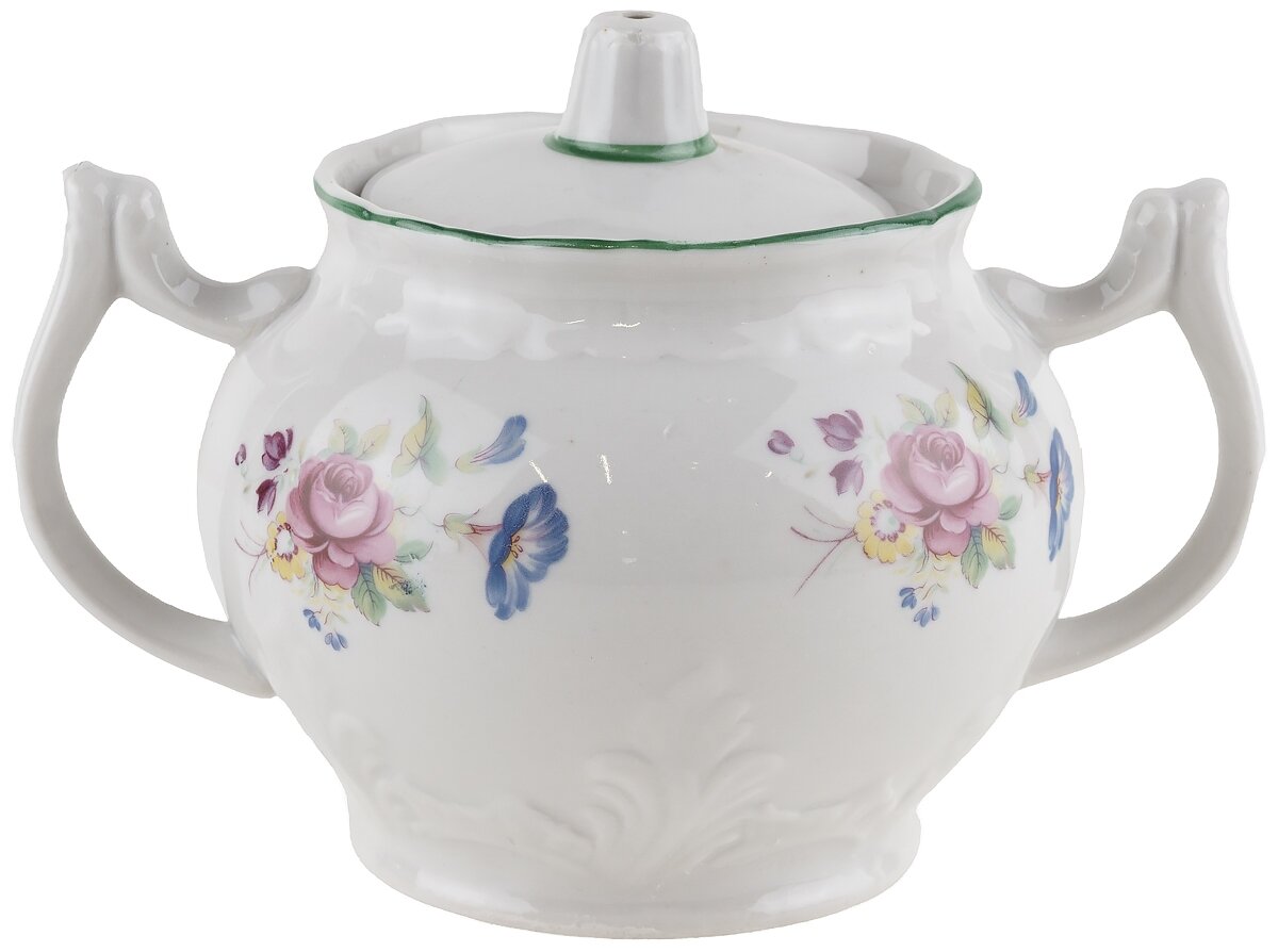 Сахарница "Мейсенский букет", фарфор, винтаж, Дмитровский фарфоровый завод (Вербилки), СССР, 1965-1991 гг.