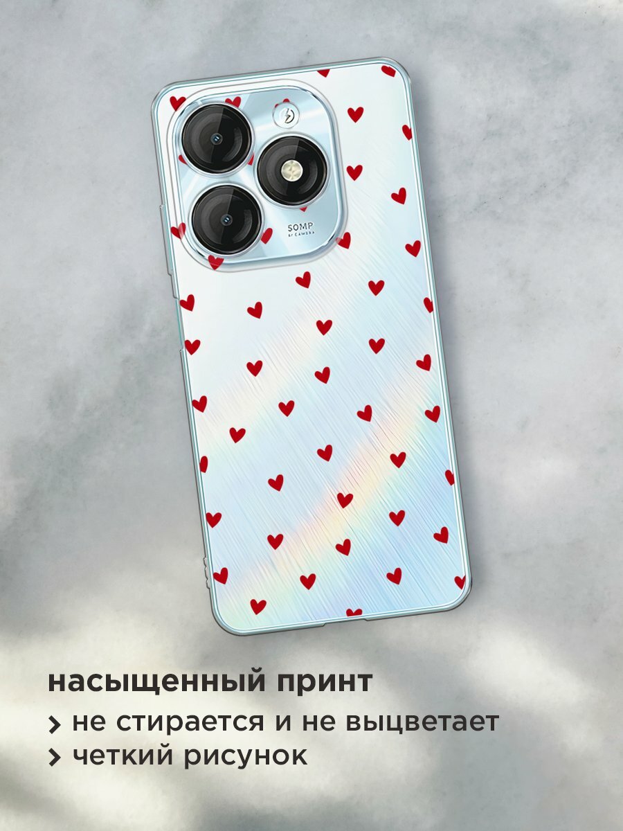 Чехол на Itel P55 / Ител Р55 с принтом "Red hearts", прозрачный — фото 1