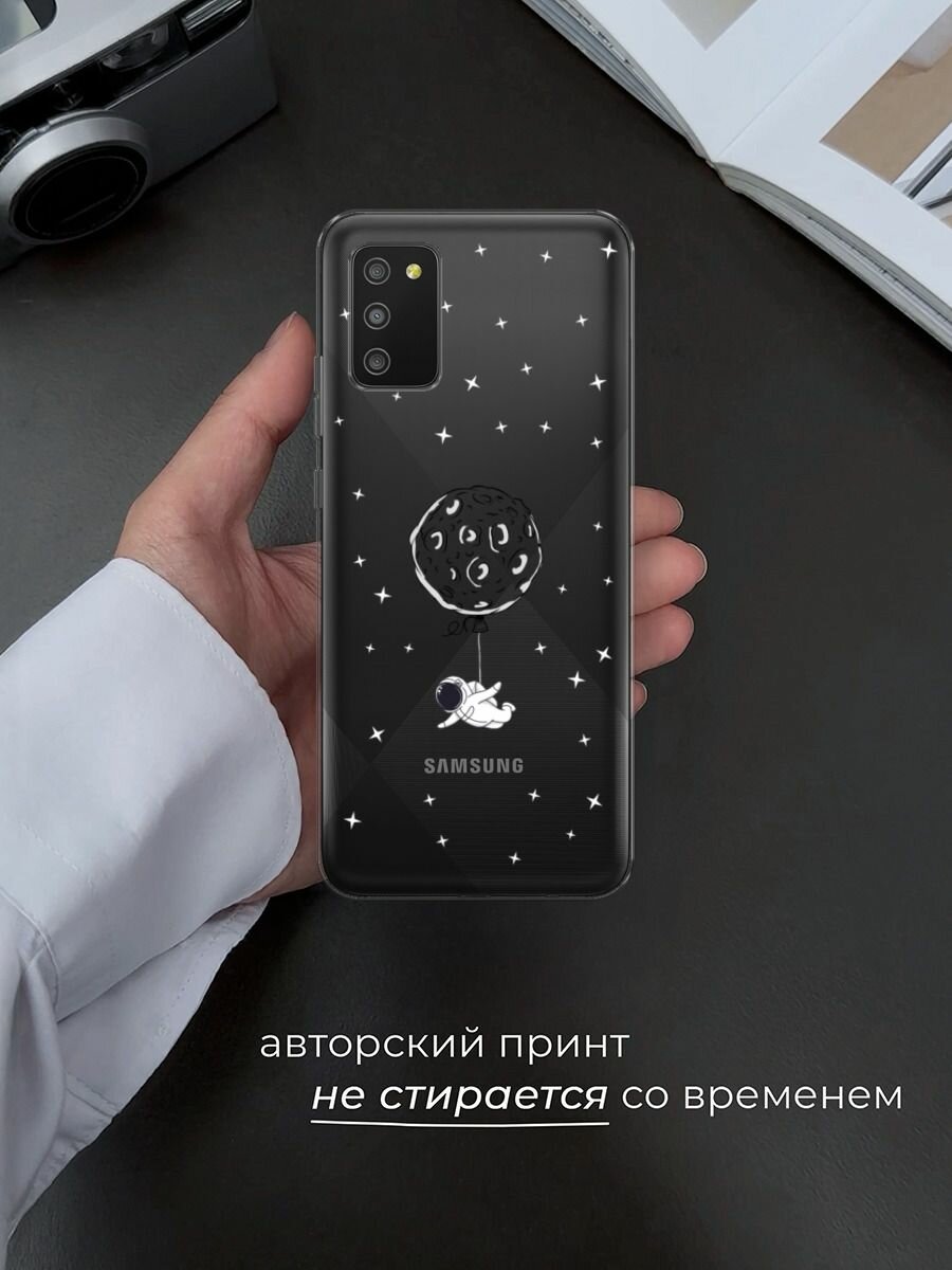 Чехол на Samsung Galaxy A02s / Самсунг Галакси A02s с принтом "Лунный полет", прозрачный — фото 1