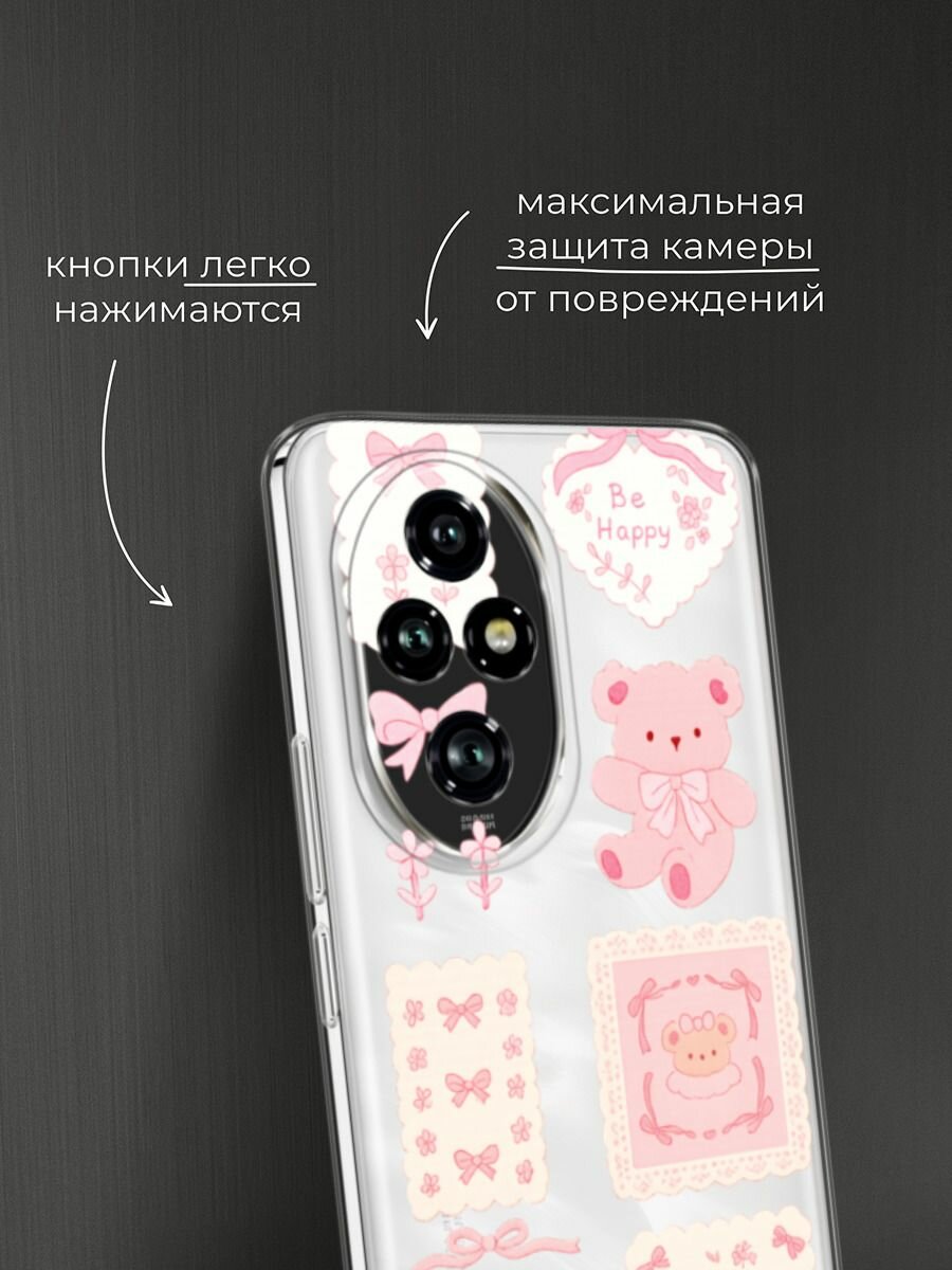 Чехол на Honor 200 Pro / Хонор 200 Про с принтом "Розовые марки", прозрачный — фото 1