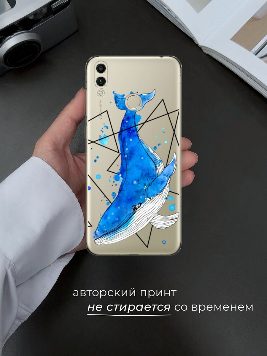 Чехол на Honor 8C / Хонор 8С с принтом "Кит графика", прозрачный — фото 1