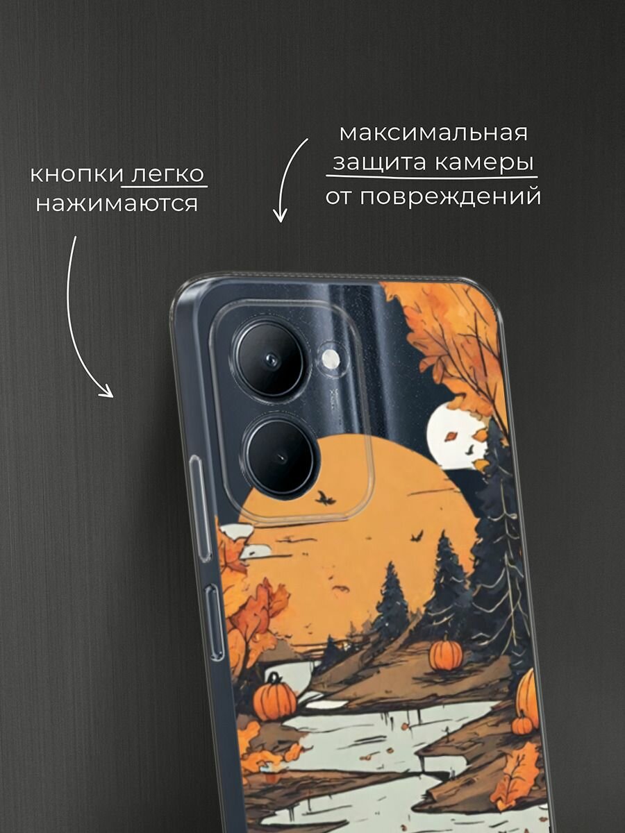 Чехол на Realme C33 / Реалми С33 с принтом "Осенний лесной уголок", прозрачный — фото 1