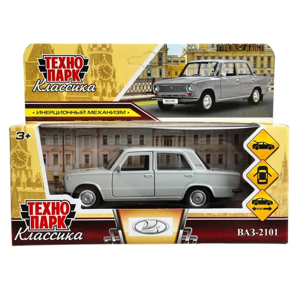 Машинка металлическая инерционная Технопарк ваз-2101 дл. 12 см, серая
