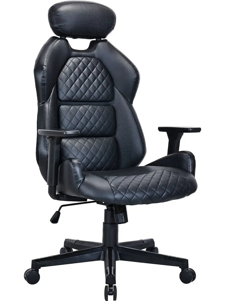 Кресло компьютерное офисное игровое, стул на колесиках для школьника/взрослого, рецикл. кожа, черное, Brabix, 532975