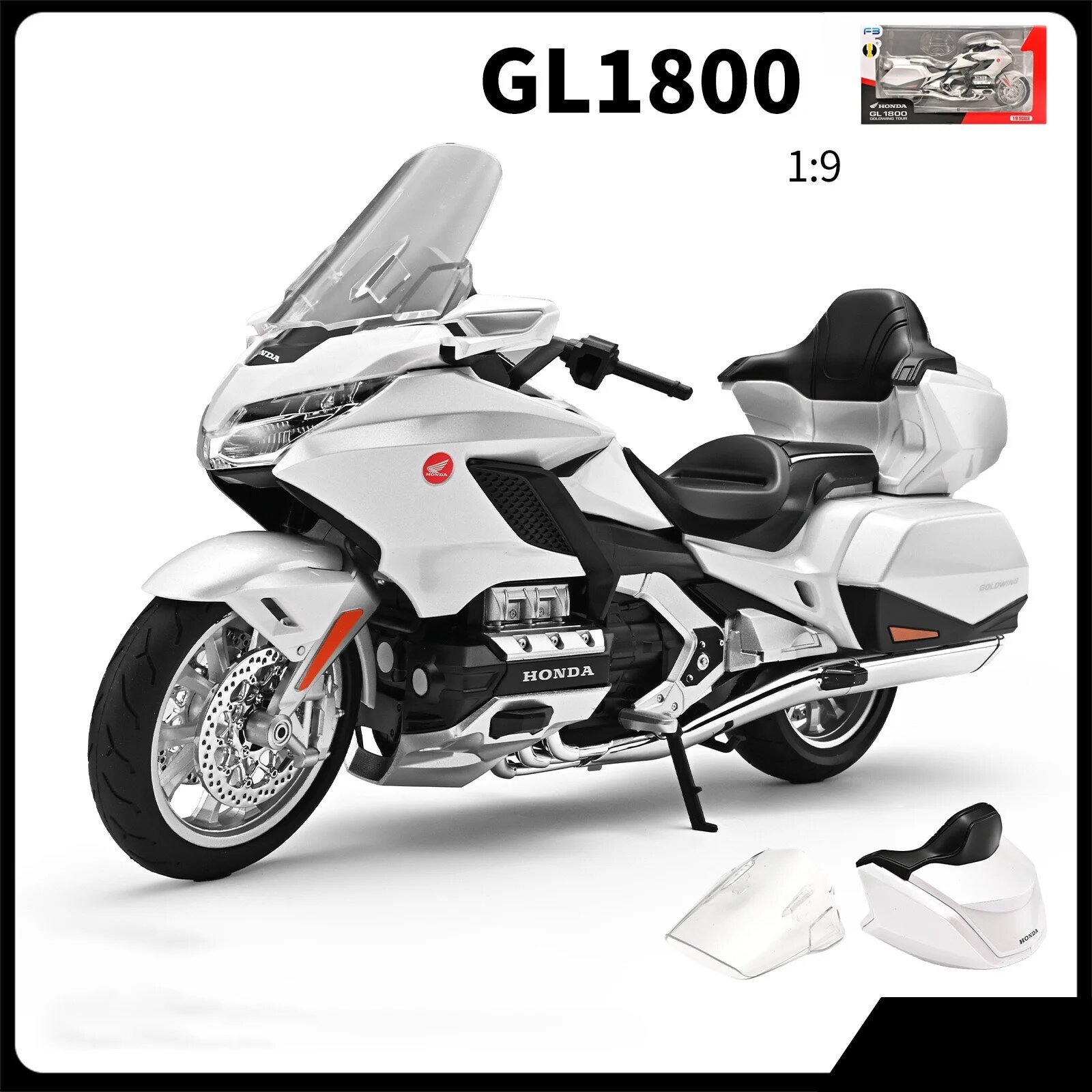 Модель мотоцикла Honda GL1800 GOLDWING TOUR 1:9 Белый, White 2 with box
