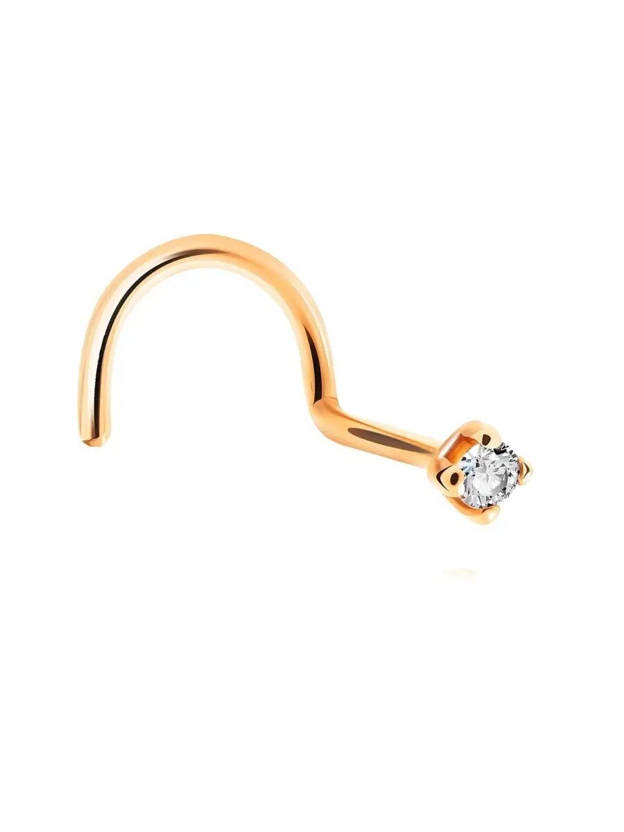 Пирсинг в нос, серебро, 925 проба, золочение, фианит
