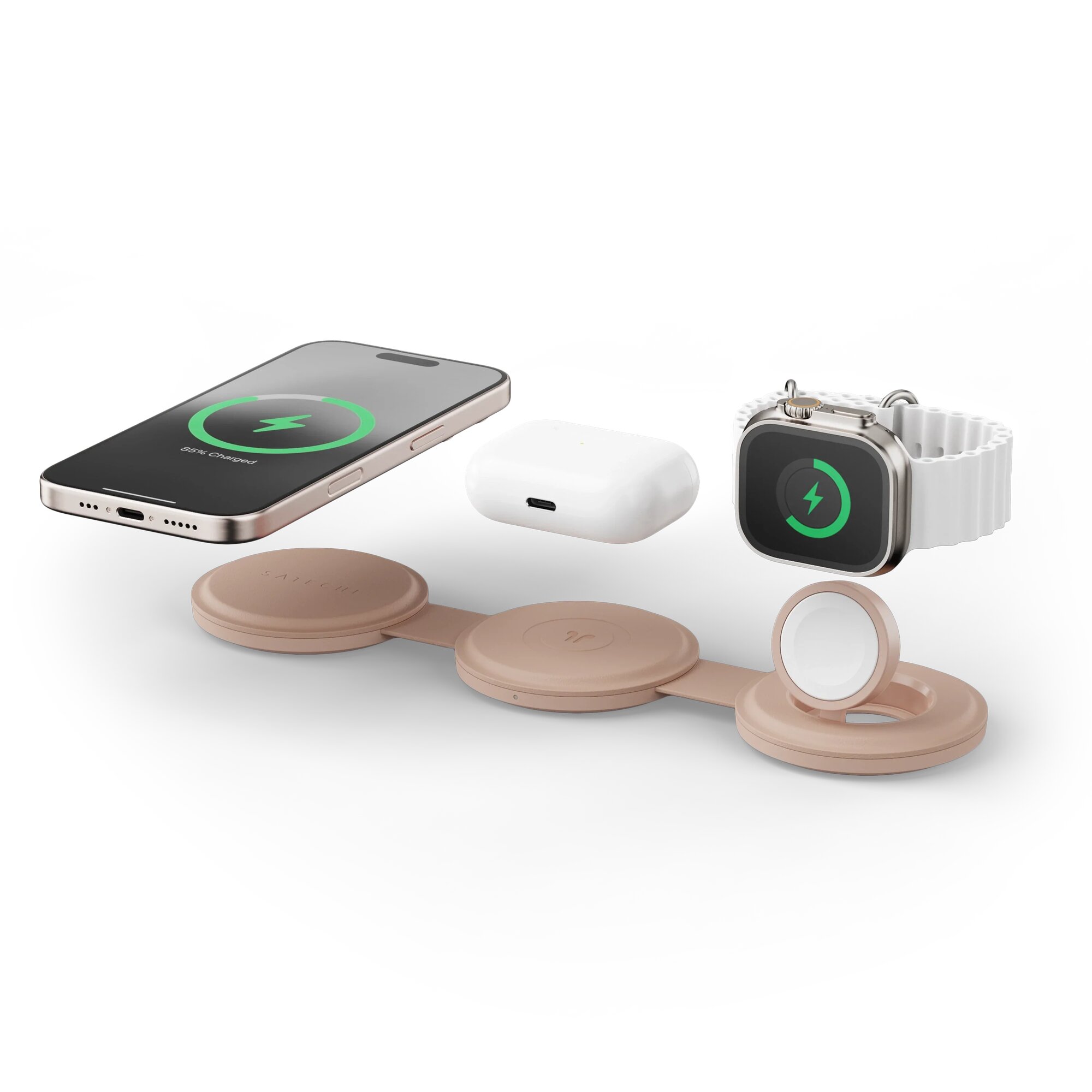 Беспроводное зарядное устройство Satechi OntheGo 3-в-1 (ST-QTG31R) розовый